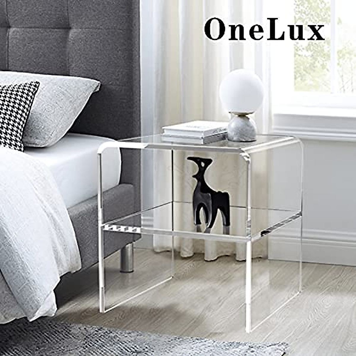 ONELUX 1626 Acrylic Bedside nightstand with Additional Shelf,Lucite Occasional Sofa Tables