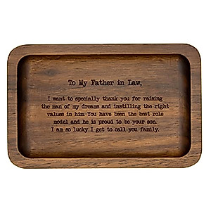 MUUJEE To My Father In Law Ring Dish - Rectangle Wood Tray Trinket Dish Gifts for Wedding Ceremony Father of the Groom Gift - 5.5" x 3.5"