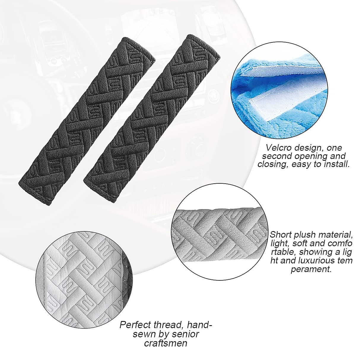 2 Pack Car Seat Belt Pads Cover, Universal Comfort Seatbelt Pad, Seat Belt Shoulder Strap Covers Harness Pad to Protect Neck and Shoulder from The Seat Belt Rubbing, Car Interior Accessories (Black)