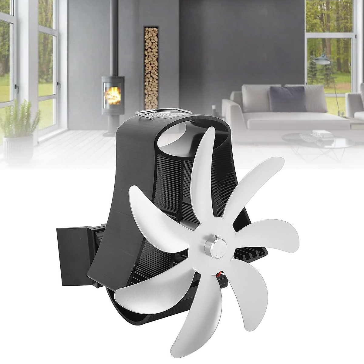 Wood Stove Fan 7 Blade Heat Powered Silent Motors Magnetic Wall Mount (Silver)