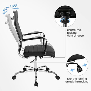 Office Desk Chair with Wheels, Beatmart INC Ergonomic Black Leather Conference Room Chairs Height Adustable | Ribbed High Back | Swivel Rolling Task Chair