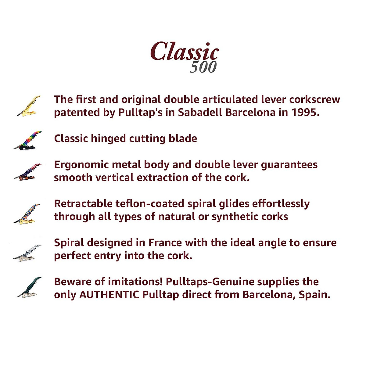 Pulltap's Genuine Classic 500 Corkscrew Wine Key Bottle Opener (Black/Black)