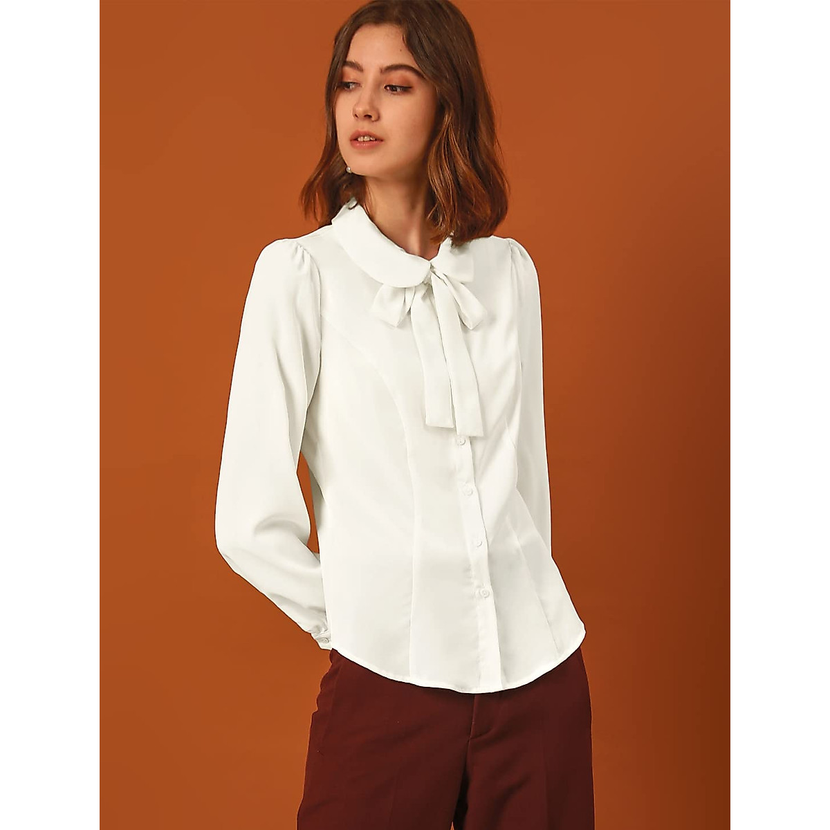 Allegra K Women's Peter Pan Collar Blouse Bow Tie Neck Vintage Button Up Shirt XX-Large White