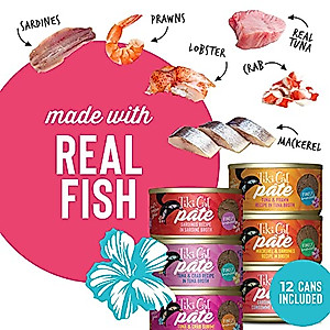 Tiki Cat Grill Pâté Variety Pack, Combinations of Real Flaked Fish, Wet High-Protein & High-Moisture Cat Food, 2.8 oz. Cans (Case of 12)