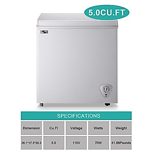 WANAI 5.0 Cu.Ft Compact Chest Freezers with 7 Adjustable Thermostat Top Open Door Freezer Compressor Cooling with Removable Storage Basket, Energy Saving Perfect for Home Bar Dorm or Apartment, Black