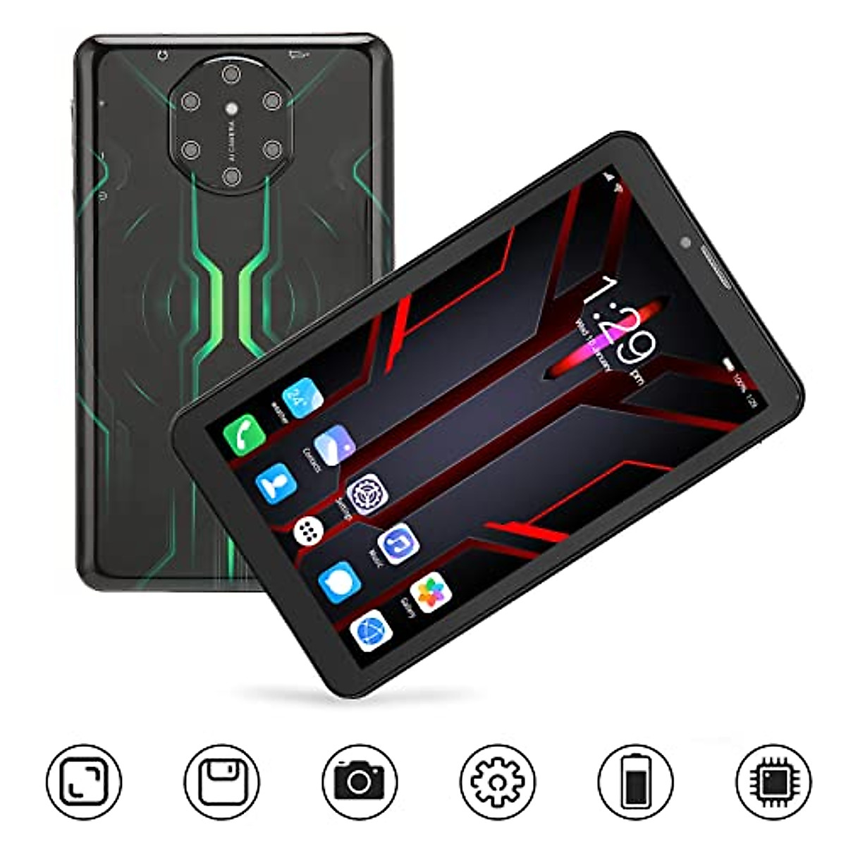 PUSOKEI 7in Android Tablet PC, Dual SIM Calling Tablet, 4GB RAM 32GB ROM, 8 Cores CPU, 1080P IPS Touch Screen, 5MP and 8MP Camera, 2.4G 5G WiFi, BT 5.0, Android 10.0(Bright Green)