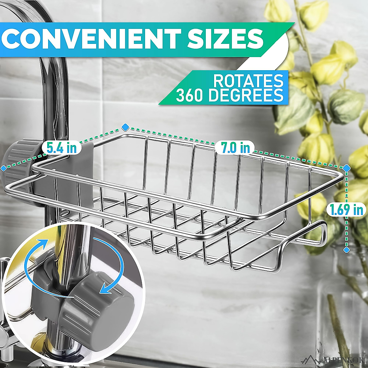 Faucet Rack for Kitchen Sink Sponge Caddy - Bathroom Sink Faucet Sponge Holder Soap Holder Kitchen Sink Organizer - Stainless Steel Sponge Holder for Kitchen Sink Suction Kitchen Storage Dish Rack
