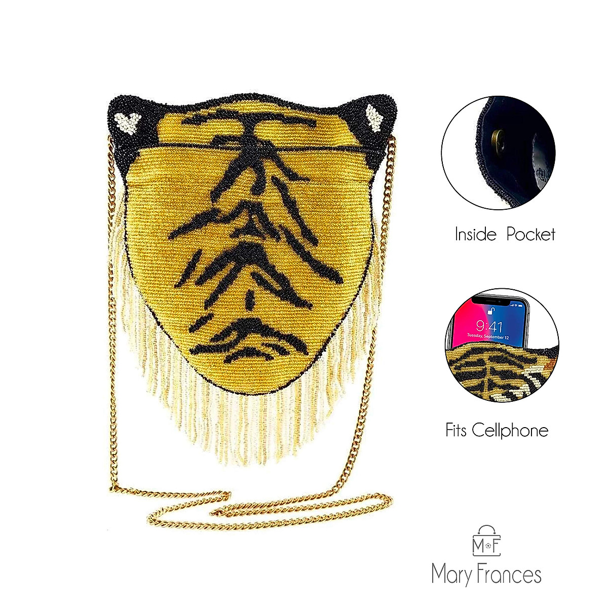 Mary Frances Accessories – Crossbody Handbag – Rajah Tiger Beaded Purse for Women – 8 in. x 0.5 in. x 8 in