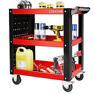 3-Tier Tool Carts with Wheels,Heavy Duty Service Cart with Wheels,Load 1000 Capacity,for Factories, Workshops,Garage,Repair Shop and Warehouse