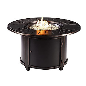 Oakland Living Aluminum 57,0000 BTU 44 in. Round Propane Black Fire Pit Table with Fire Beads, Lid, Propane Tank Cover and Table Fabric Covers in Copper Finish, (AZNOBU-FPT-AC)