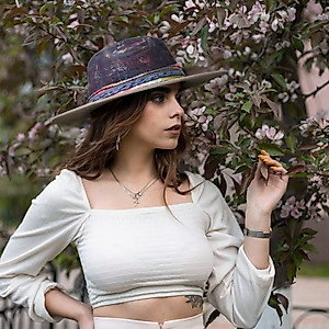 Vintage Wide Brim Distressed Beach Hat Fedoras Hat Classic Rancher for Men Women Wide Brim Roll with Lightning Logo