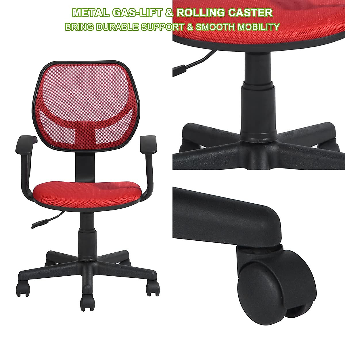 Geniqua Red Mesh Office Chair Ergonomic Back Support Mid-Back Home Computer Chair Swivel Adjustable Task Chair, for Home Office
