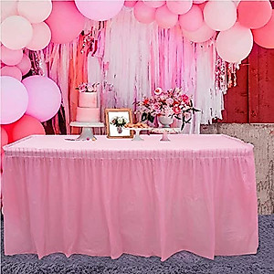 Pink Plastic Table Skirt & Tablecloth Set, 14FT Disposable Table Skirting Includes Table Cover for Rectangle Table, Birthday Party, Baby Shower Decorations