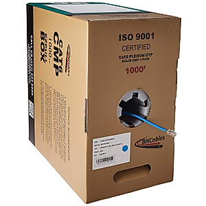 550MHZ CAT6 Plenum Cable 1000ft Blue, 23AWG 4Pair, Solid Network Cable Unshielded Twisted Pair (UTP), Available in Blue, White, Yellow, Gray, Purple, Green & Black (Blue)