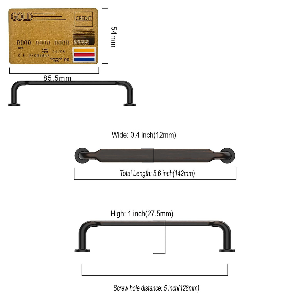 Amerdeco 10 Pack Oil Rubbed Bronze Cabinet Pulls 5 Inch(128mm) Hole Centers Kitchen Cabinet Handles Solid Zinc Alloy Cabinet Hardware Drawer Pulls ZH0051