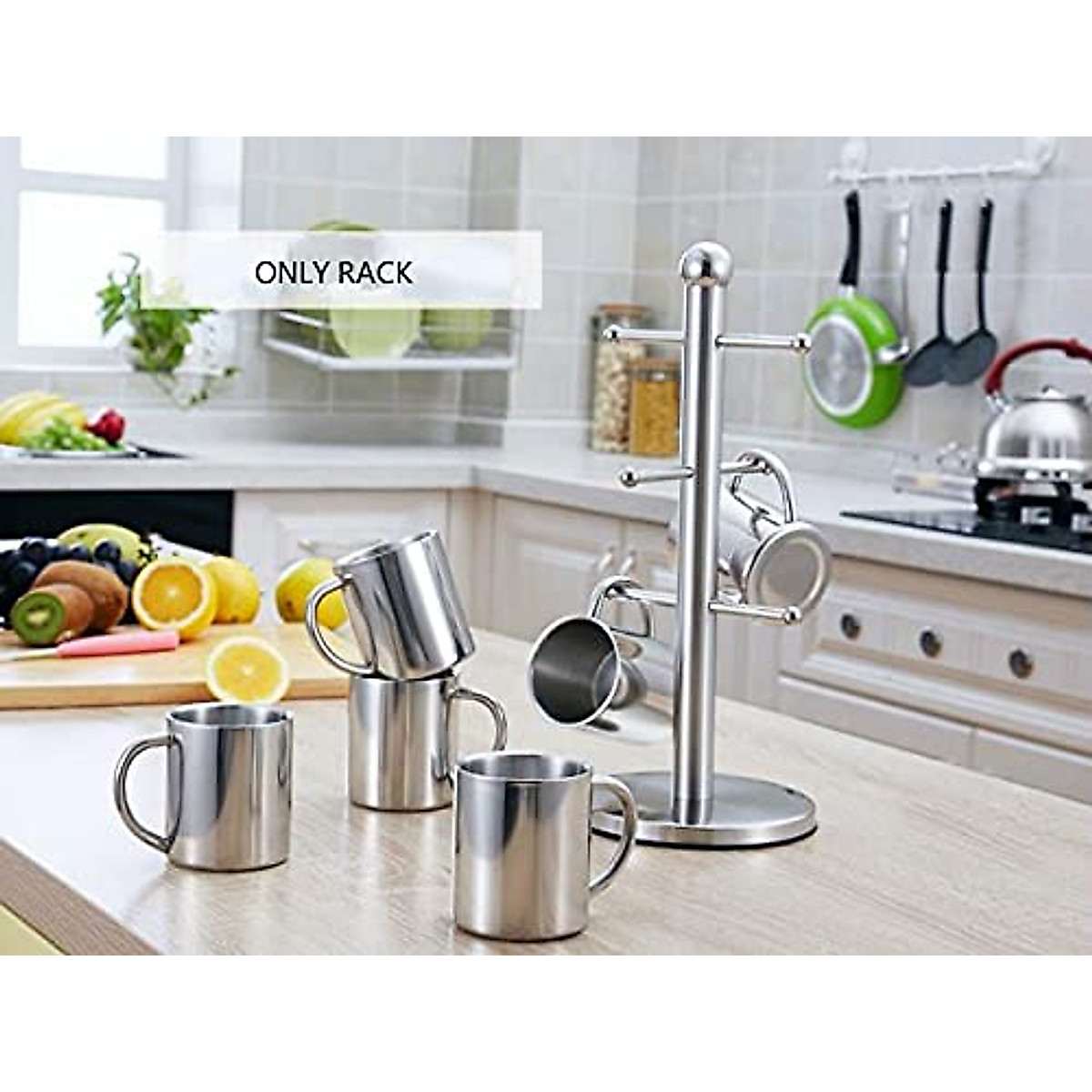 Stainless Steel Mug Drying Storage Rack Holder Mug Hooks,Multi-Functional Cup Dispaly Stand Tree Shape Coffee Cups Stand with 6 Hooks for Kitchen Home Decor