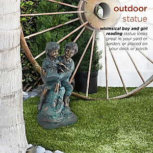Alpine Corporation 15" Tall Indoor/Outdoor Girl and Boy Reading Together Statue Yard Art Decoration
