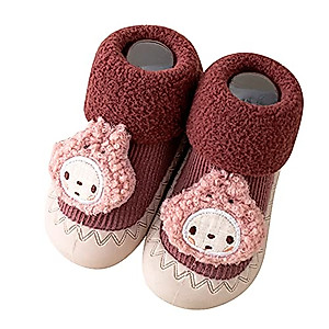 Lykmera Infant Toddle Girls Boys Footwear Winter Toddler Shoes Bottom Indoor Non Slip Warm Cartoon Animal Floor Socks Shoes (C, 18-24 Months)
