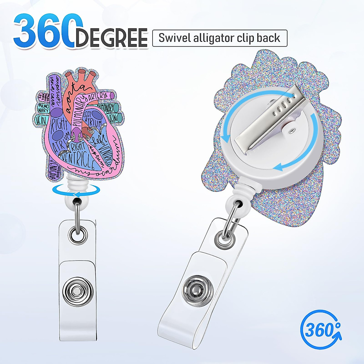 Cardiac Badge Reel Holder Retractable with ID Clip for Nurse Nursing Name Tag Card Heart Anatomy Nursing Student Doctor RN LPN Medical Assistant Work Office Alligator Clip Badge Accessories