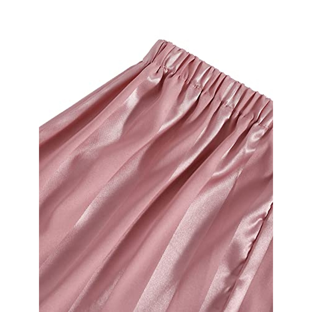 Umenlele Women's Silky Satin Striped Pajamas Short Sleeve Top with Shorts Sleepwear PJ Set Pink Small