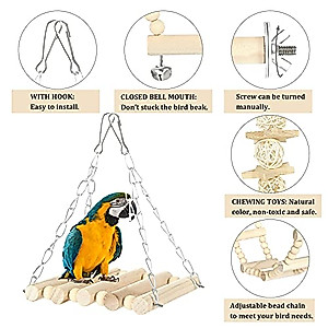 GWHOLE 8 PCS Bird Toys for Parakeets, Parrot Swing Chewing Hanging Standing Wooden Toys Bird Cage Accessories for Parrots Cockatiels Conures Budgies
