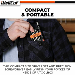 WELLCUT 21-Piece Precision Multi-Purpose Screwdriver Set Bit Set with Rotatable Pole and Anti-Slip Handle, Work Repair Tool for Household Appliances, Electronics, Crafts & DIY, WC-MPS21U