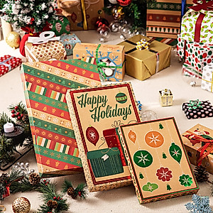 JOYIN 12 Christmas Foil Kraft Gift Boxes with 3 Sizes (Robe, Shirt and Lingerie Boxes) for Xmas Goody Gift Boxes, School Classrooms Party Favors Decoration, Holiday Present Wrap Décor