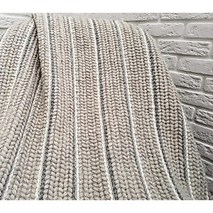 Crochet wool Blanket Gray Beige Warm throw blanket merino Knit Handmade Throw, 43x63 inches