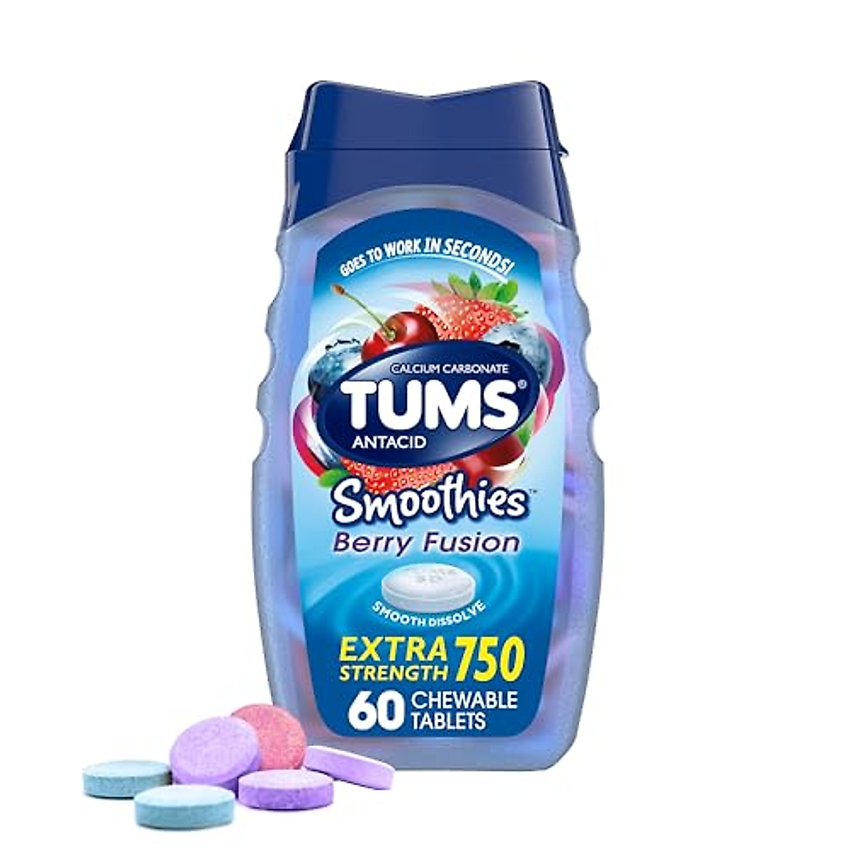 TUMS Antacid Smoothies Berry Fusion Tablets 60 Count