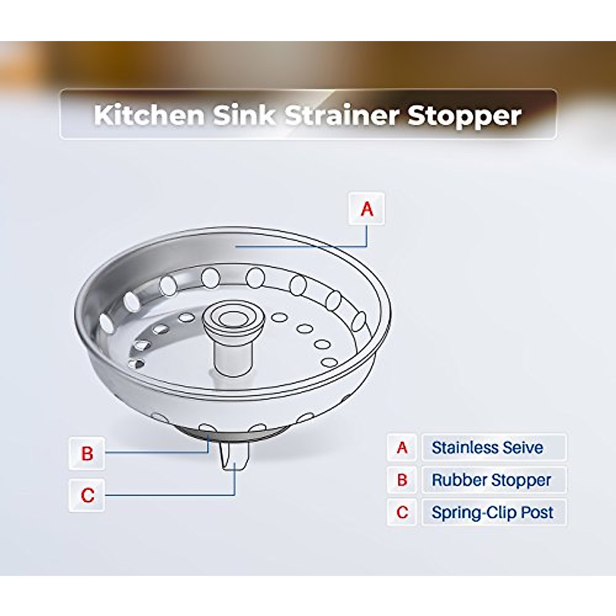 K&J Kitchen Sink Strainer Stopper - 2-in-1 Stainless Steel Spring Clip Kitchen Sink Drain Strainer and Stopper (Spring Clip - Universal)