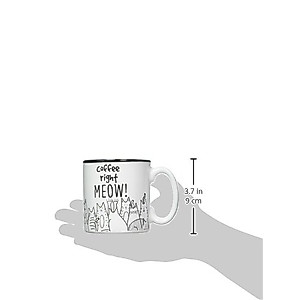 BnB Cat Lovers Mug Coffee Right Meow Funny Message Novelty Ceramic Cup for Java, Hot Tea or Hot Chocolate 13 oz 3.75 in H x 5 in W x 3.5 in D, Black and White with Feline Animated drawings, One in box
