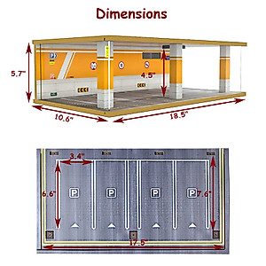 1/24 Scale Die-cast Car Garage Display Case with Clear Acrylic Cover and LED Lighting for 4 Parking Space (1:24-4 Parking Green)
