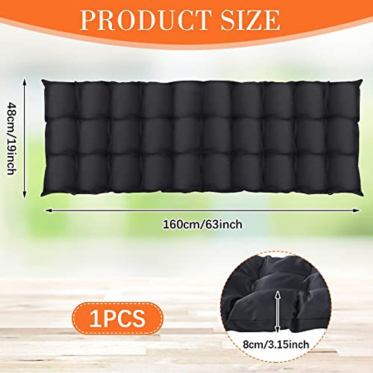 Thyle 63x19 Inch Bench Swing Replacement Cushions, 2-3 Seater Waterproof Patio Furniture Outdoor Cushions, 3 Inch Thicken Cushion, Rocking Chairs Long Bench Pad for Lawn Garden (Black,1 Pcs)
