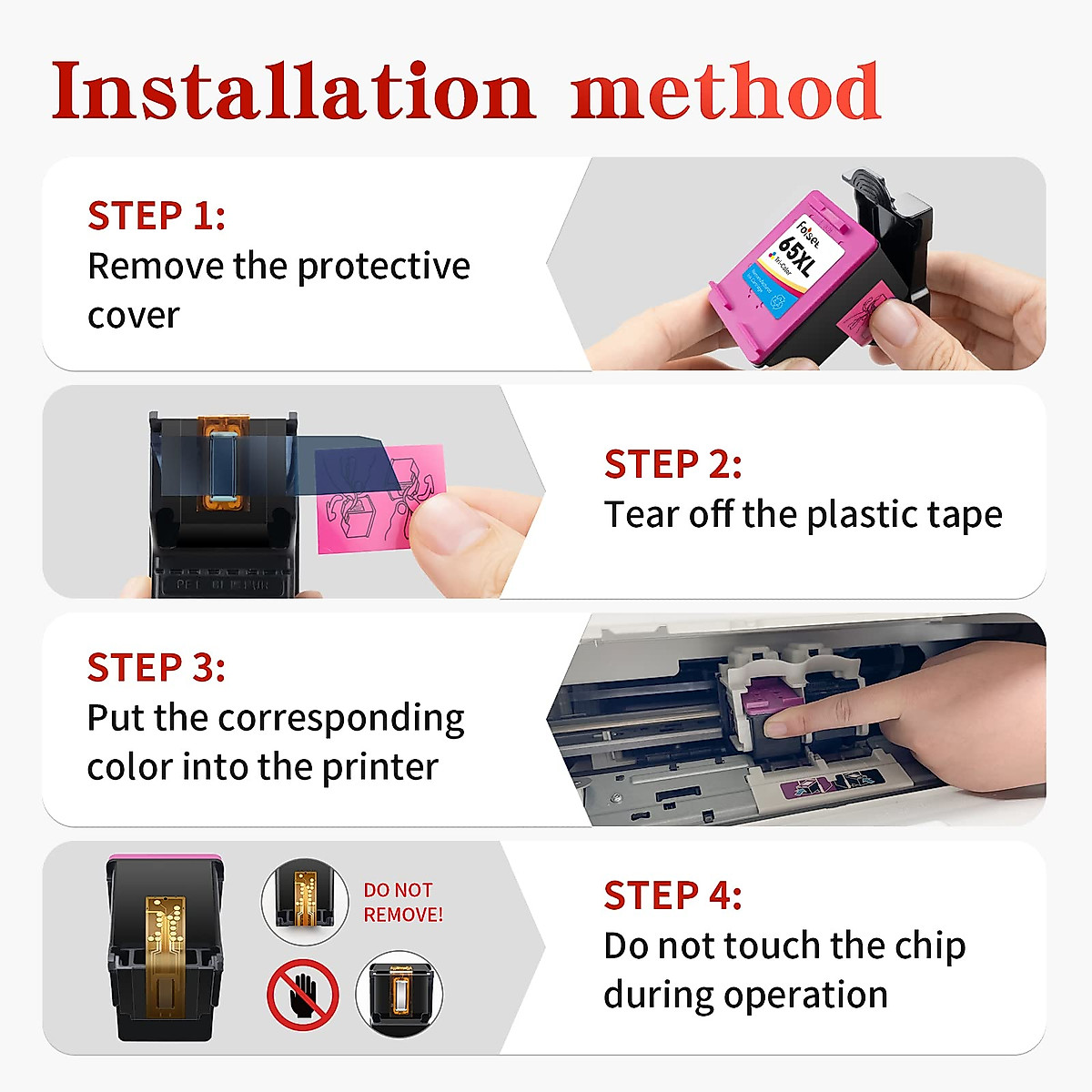 Foiset Remanufactured Inkjet 65XL (1 Black, 1 Color) Replacement for HP 65XL 65 XL Ink Cartridge for Envy 5055 5052 5058 DeskJet 3755 2655 3720 3722 3723 3752 3758 2652 2624 High Yield