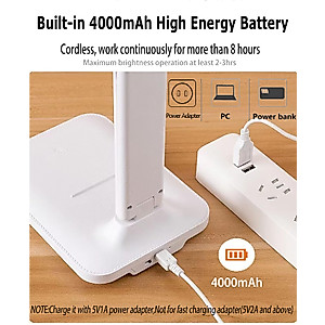 IQeer Cordless LED Desk Lamp for Home Office, 4000mAh Rechargeable Battery Operated Table Lamps,Eye-Caring Reading Lamp for Students, 3 Lighting Modes & Brightness Dimmer Light for Kids Study