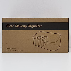 YOHOM Small Clear Makeup Organizer Tray Vanity Cosmetic Brush Holder Storage Box 9-Compartments Countertop Lipstick collection Display Case with 2 Dividers Plastic