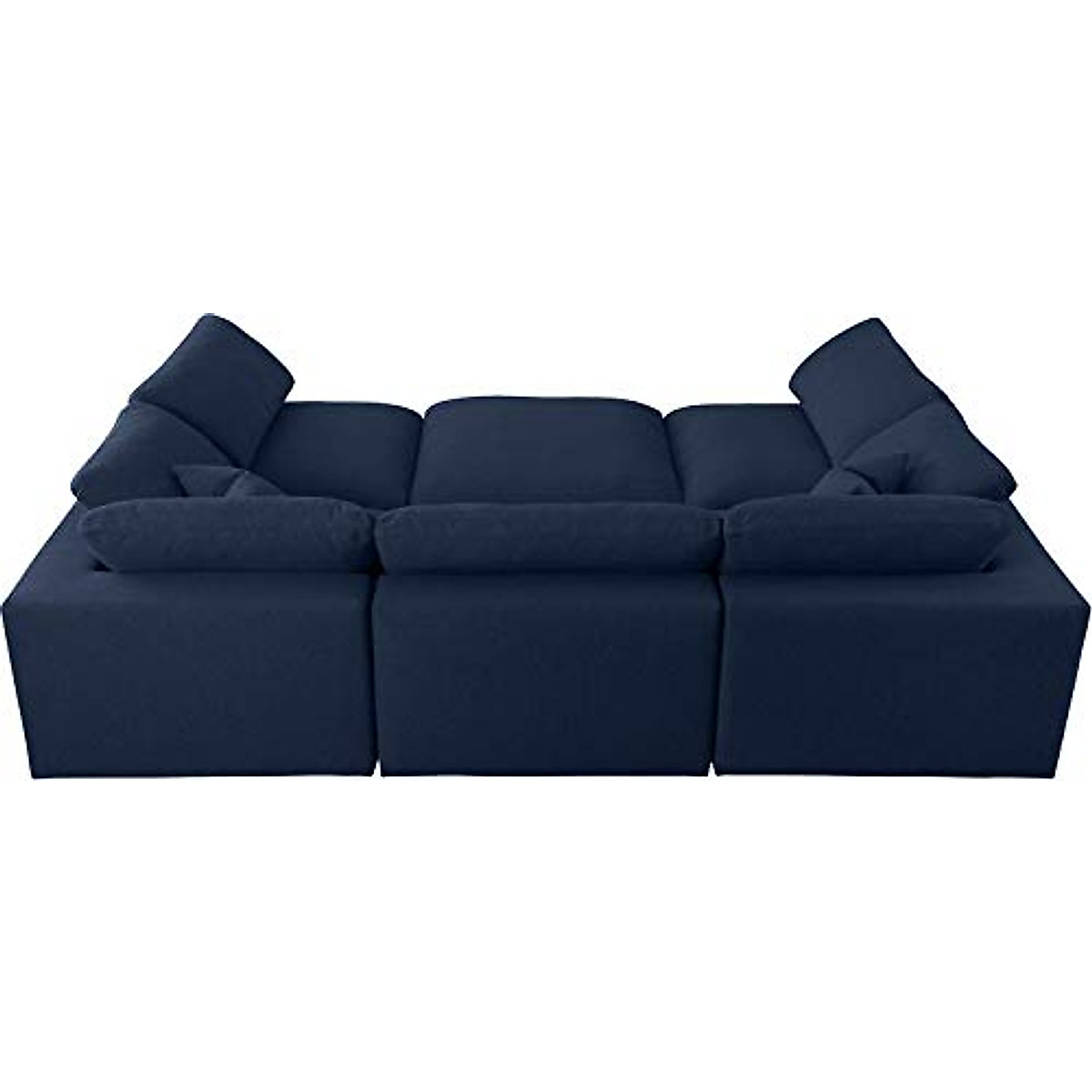 Meridian Furniture Serene Collection Modern | Contemporary Deluxe Comfort Modular Sectional, Soft Linen Textured Fabric, Down Cushions, 2 Corner + 3 Armless + 1 Ottoman, Navy