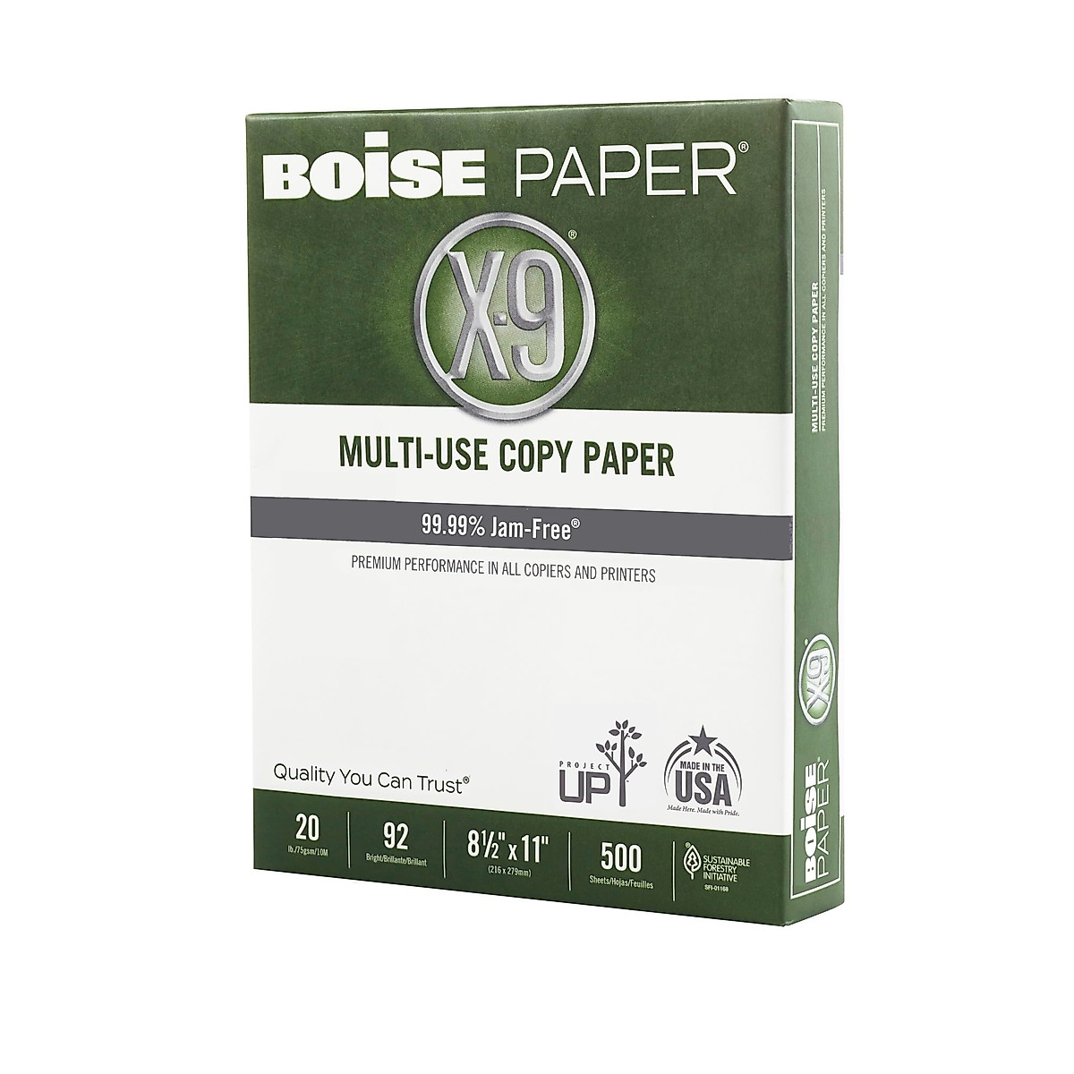Boise® X-9® Multi-Use Print & Copy Paper, Letter Size (8 1/2" x 11"), 92 (U.S.) Brightness, 20 Lb, White, 500 Sheets Per Ream, Case Of 10 Reams