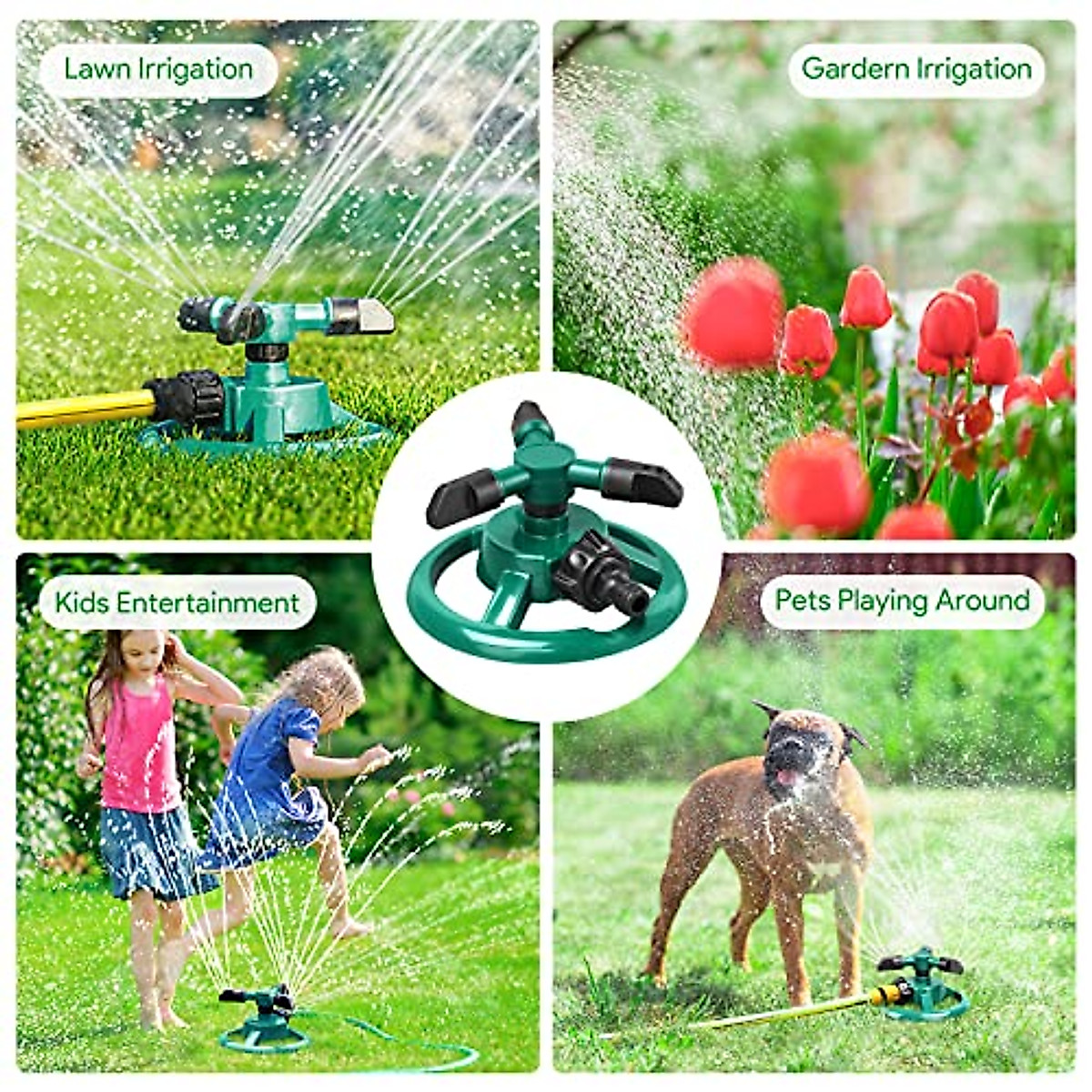 GOLDFLOWER Garden Sprinkler, Adjustable 360 Degree Rotation Lawn Sprinkler, Large Area Coverage, Multipurpose Yard Sprinklers for Plant Irrigation and Kids Playing