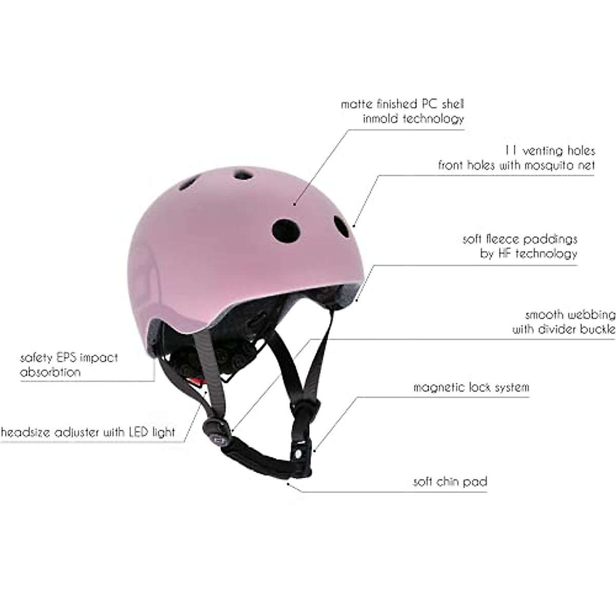 Scoot and Ride - Matte Finish Kid's Helmet with Adjustable Straps (Rose, Small-Medium) - Includes LED Safety Light and Soft Fleece Padding for Extra Protection