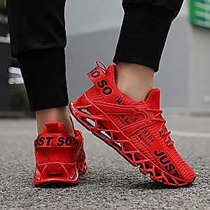 UMYOGO Women's Lightweight Casual Walking Athletic Shoes Breathable Mesh Work Slip-on Sneake Red, Red Black, 8 US