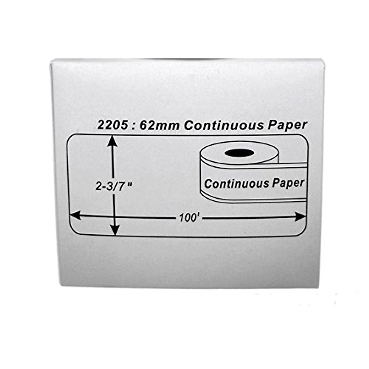 Brother Genuine DK-2205 5-Pack Black Print on White Continuous Length Paper Tape, 2.4" Wide x 100' Long (62mm x 30.4M)/per roll