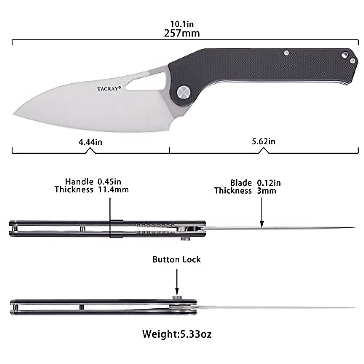 TACRAY Folding Kitchen Chef Knife, Foldable Camping Knife with VG10 Stainless Steel Blade, Anti-skidding and Ergonomic Designed G10 Handle for both Indoor and Outdoor Cooking