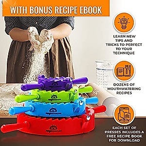 Magic Dumpling Maker Kit, Set of 4 - Mold Ravioli, Empanadas, Momos, Gyozas, Pot Stickers, Jamaican Beef Patties, Pierogi and Calzones - Wonton Dough Press and Pasta Making Tools