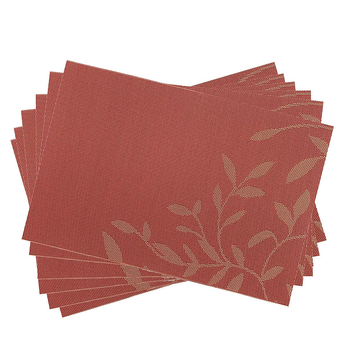 Gugrida Place Mats PVC Set of 6, Table Placemats Set of 6 PVC Woven Vinyl Place Mats Table Mats Natural Color (6 pcs, Oriange Leaves)