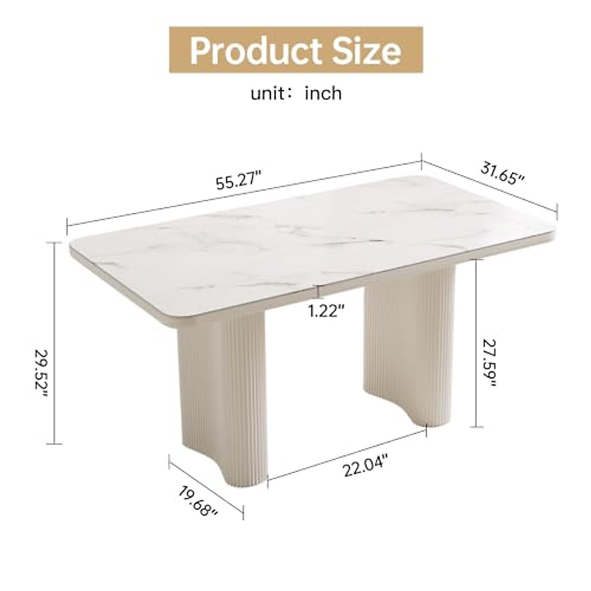 Guyii 55.27" Dining Table, Modern Rectangular Kitchen Table, Indoor Dining Table for Kitchen, Bar, Living Room, Small Space, Cream White, Easy Assembly, Table Only