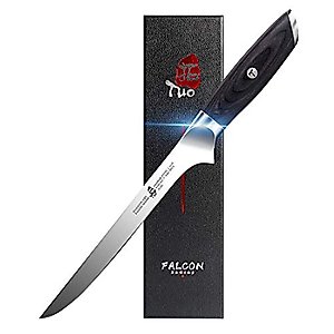 TUO Boning Knife 7 inch - Fillet Knife Flexible Kitchen Knife German HC Steel with Pakkawood Handle - FALCON SERIES with Gift Box