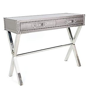 Empire Art Direct Leather Console Table, 44" x 16" x 32", Elegant Silver Faux Lizard Skin