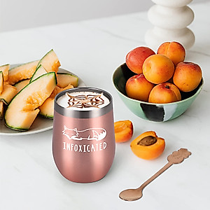 The Fox Series Wine Tumbler Set, 4 Pack, Infoxicated, Zero Fox Given, Oh for Fox Sake, Don't Fox with Me Wine Tumbler for Friends Mom Dad Wife Husband Sisters Family with Spoon, 12 Oz, Rose Gold
