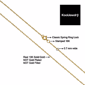 Kooljewelry 10k Yellow Gold Singapore Chain Necklace (0.7 mm, 14 inch)